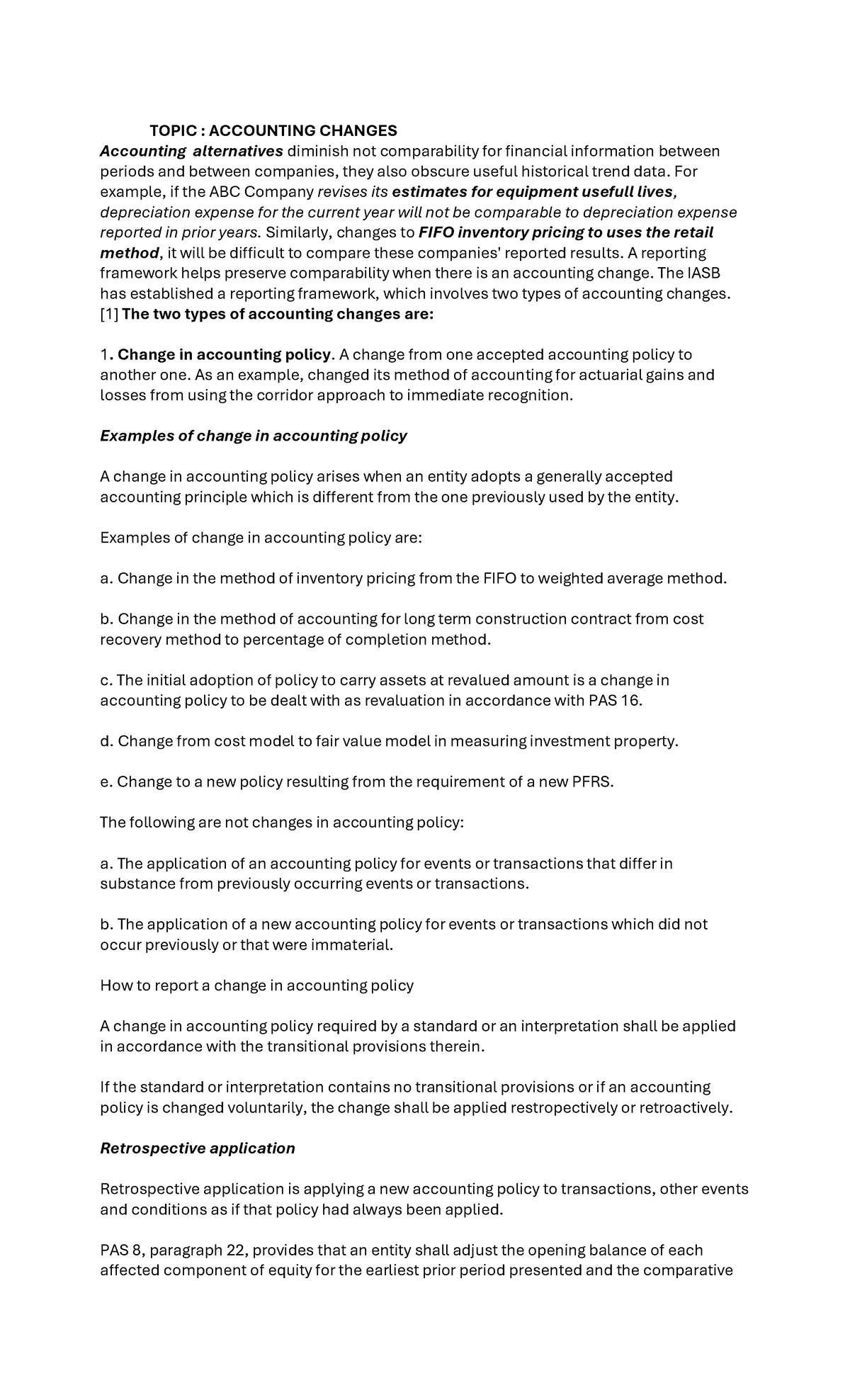 Topic Change in Acctg. Estimate and Acctg Estimate - TOPIC : ACCOUNTING ...