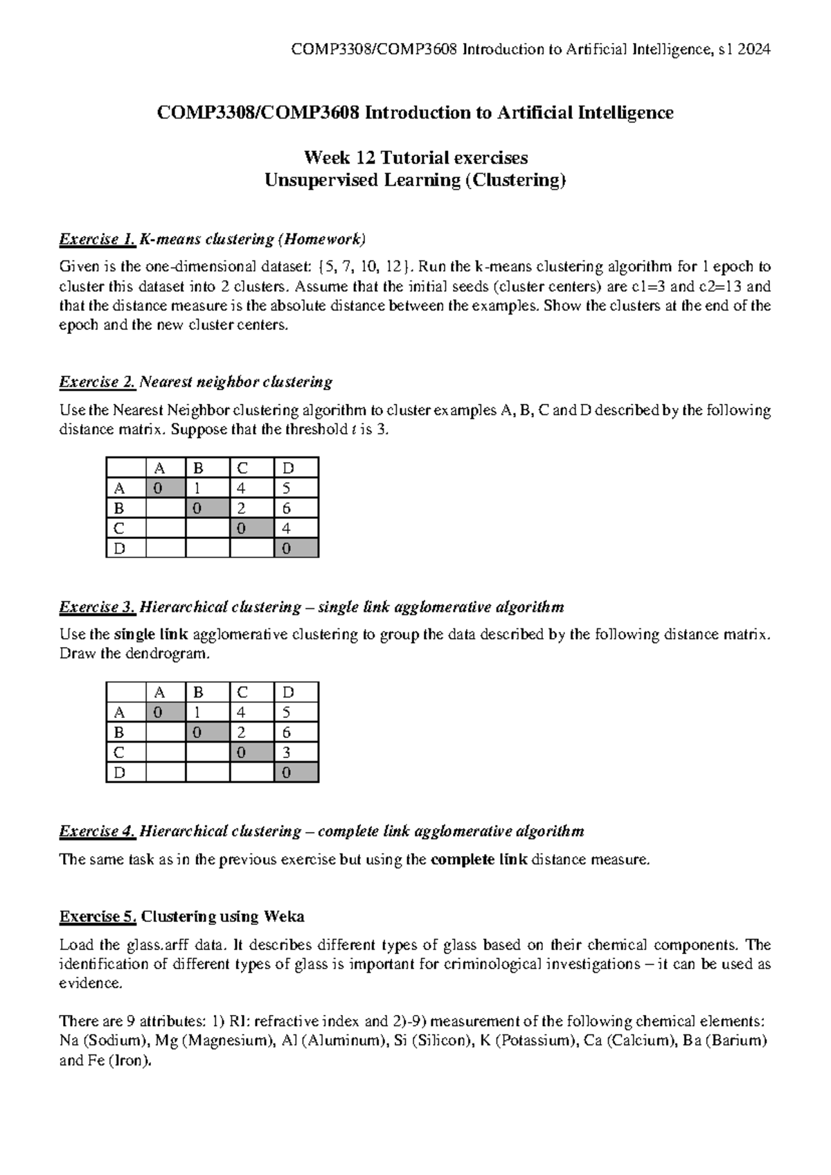 W12 - COMP3308/COMP3608 Introduction to Artificial Intelligence Week 12 Tutorial exercises - Studocu