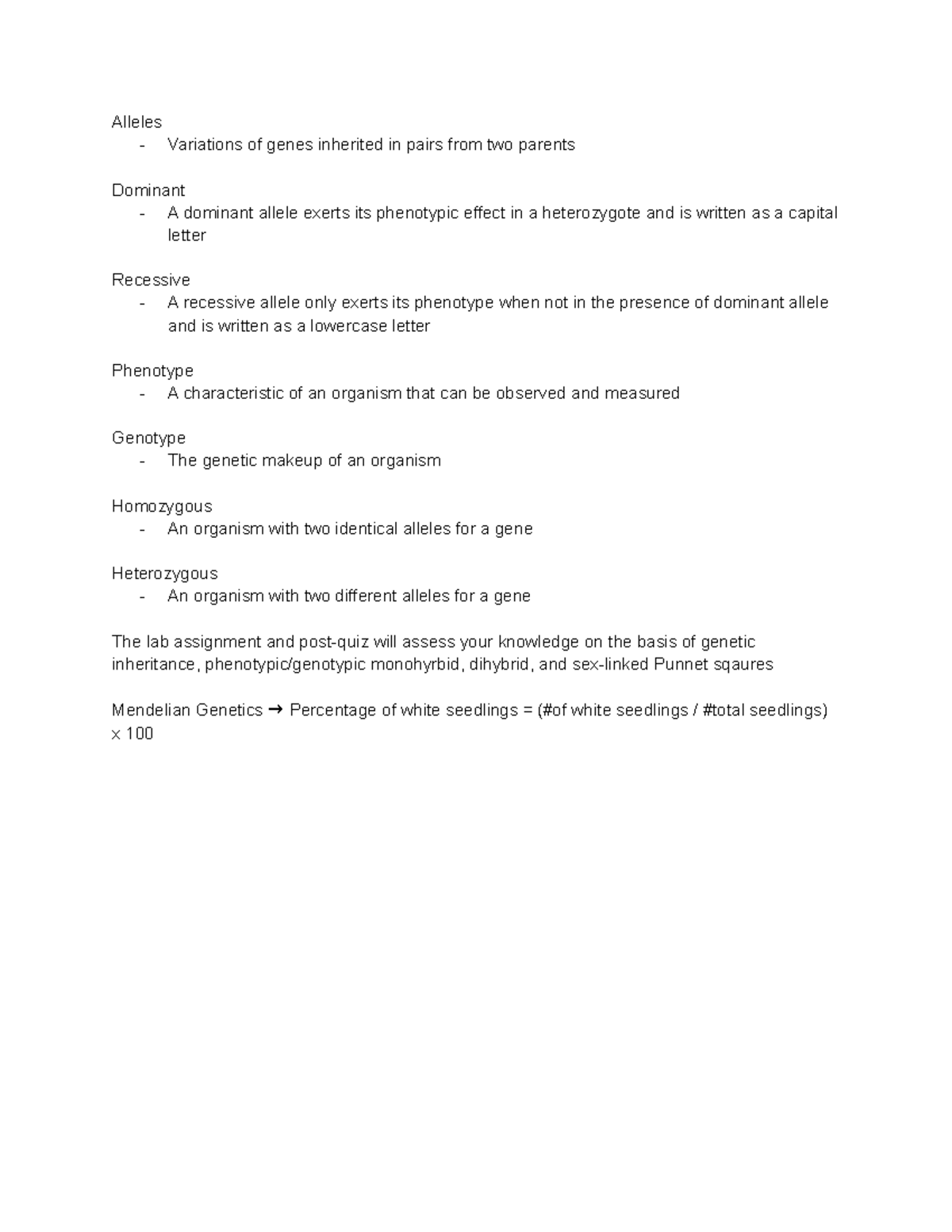 BIOL Lab 2220 Human Inheritance Notes - Alleles - Variations of genes ...