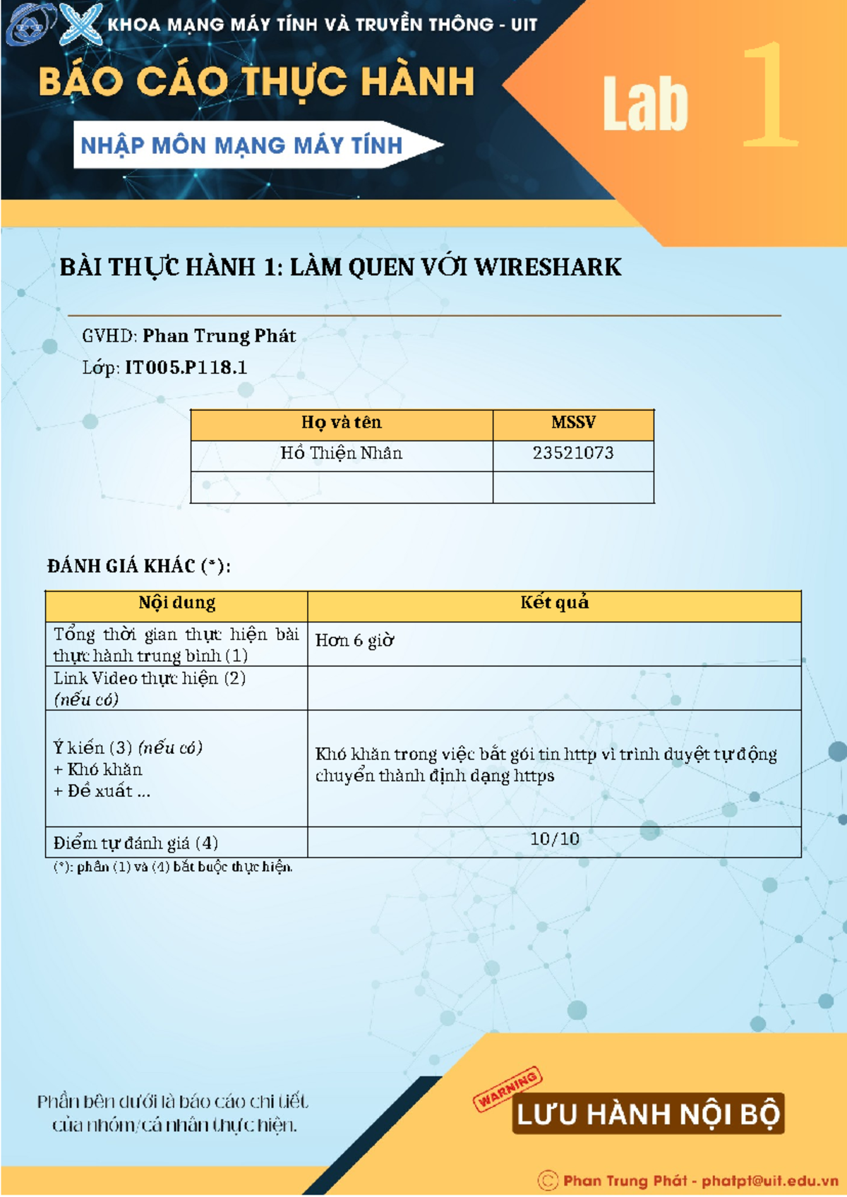 IT005 - Báo cáo lab01 môn nhập môn mạng máy tính năm học 2024 - 2025 - 1 BÀI TH ỰC HÀNH 1: LÀM ...