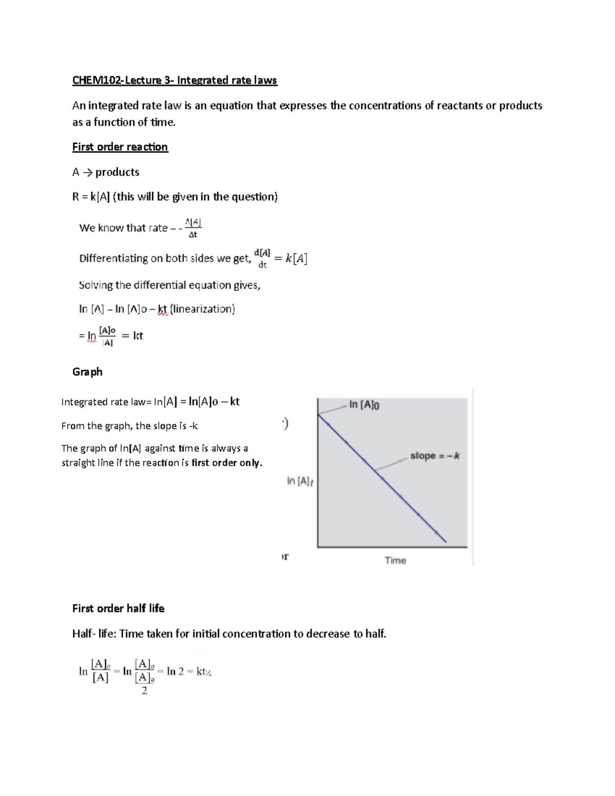 Lecture 3 Integrated rate laws and pseudo order - CHEM102-Lecture 3 ...