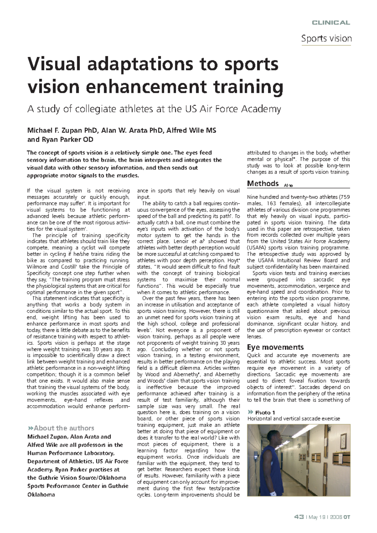 Sports Vision Article 2006 - Visual adaptations to sports vision ...