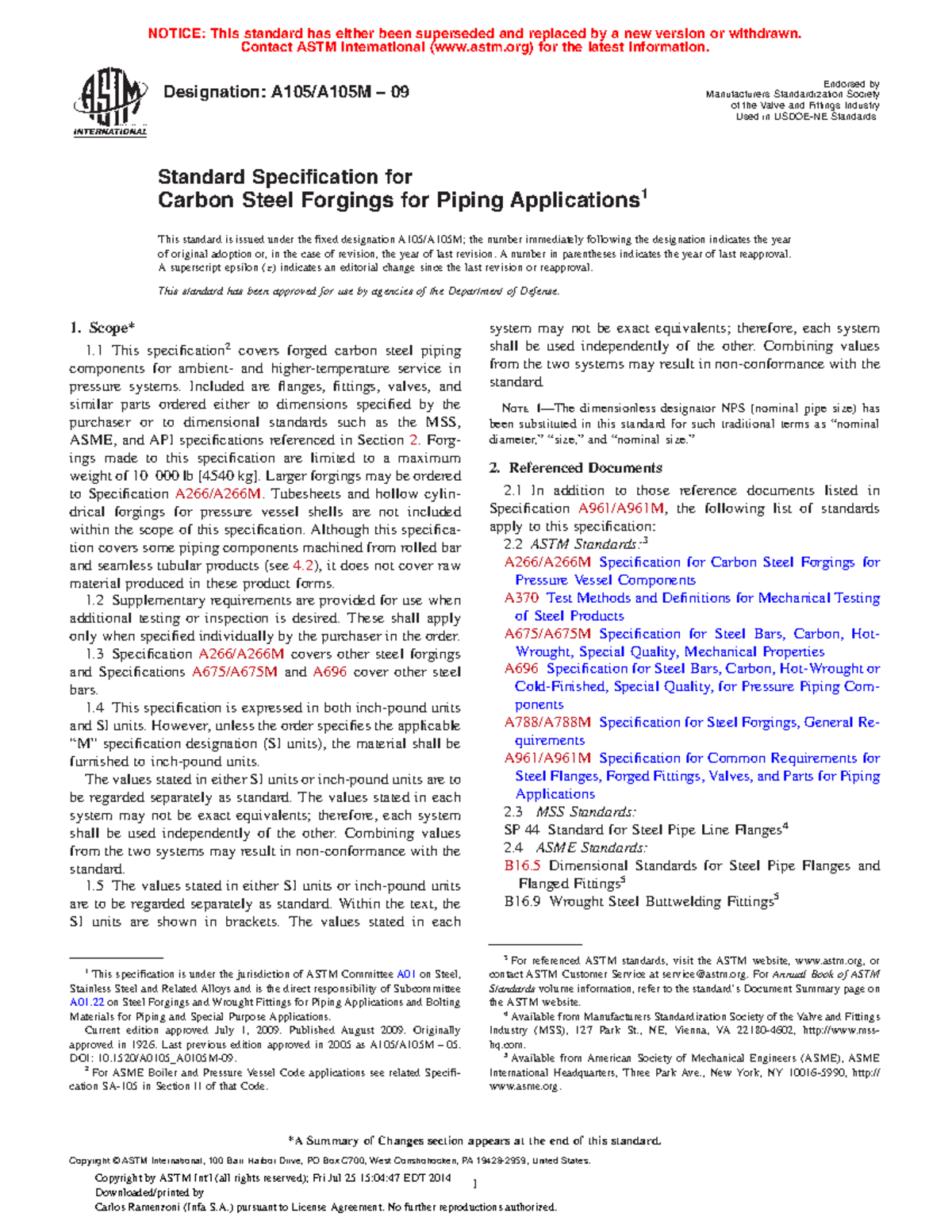 ASTM A105A105M-09 - Norma - Designation: A105/A105M – 09 Endorsed by ...