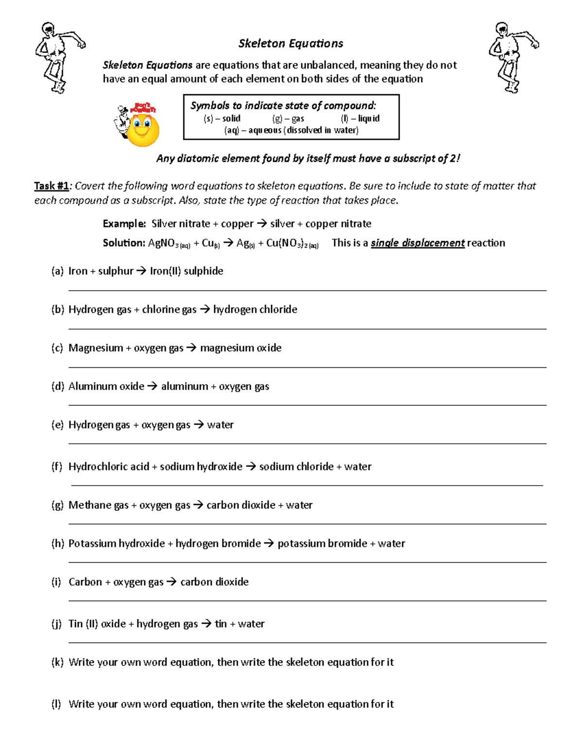 07 Skeleton Equations Worksheet Biochemistry DUHS Studocu