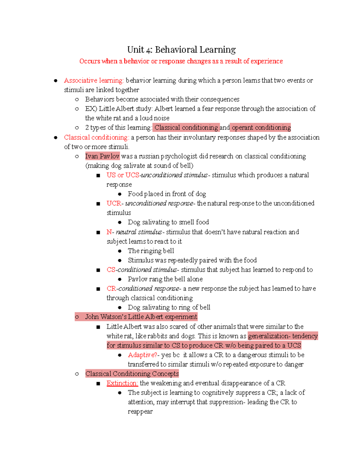 Unit 4-Behavioral Learning - Unit 4: Behavioral Learning Occurs when a ...