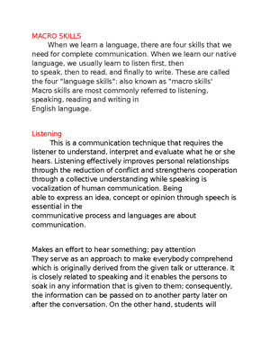 Macro Receptive AND Expressive - Differentiate receptive and Expressive macroskills. Receptive ...