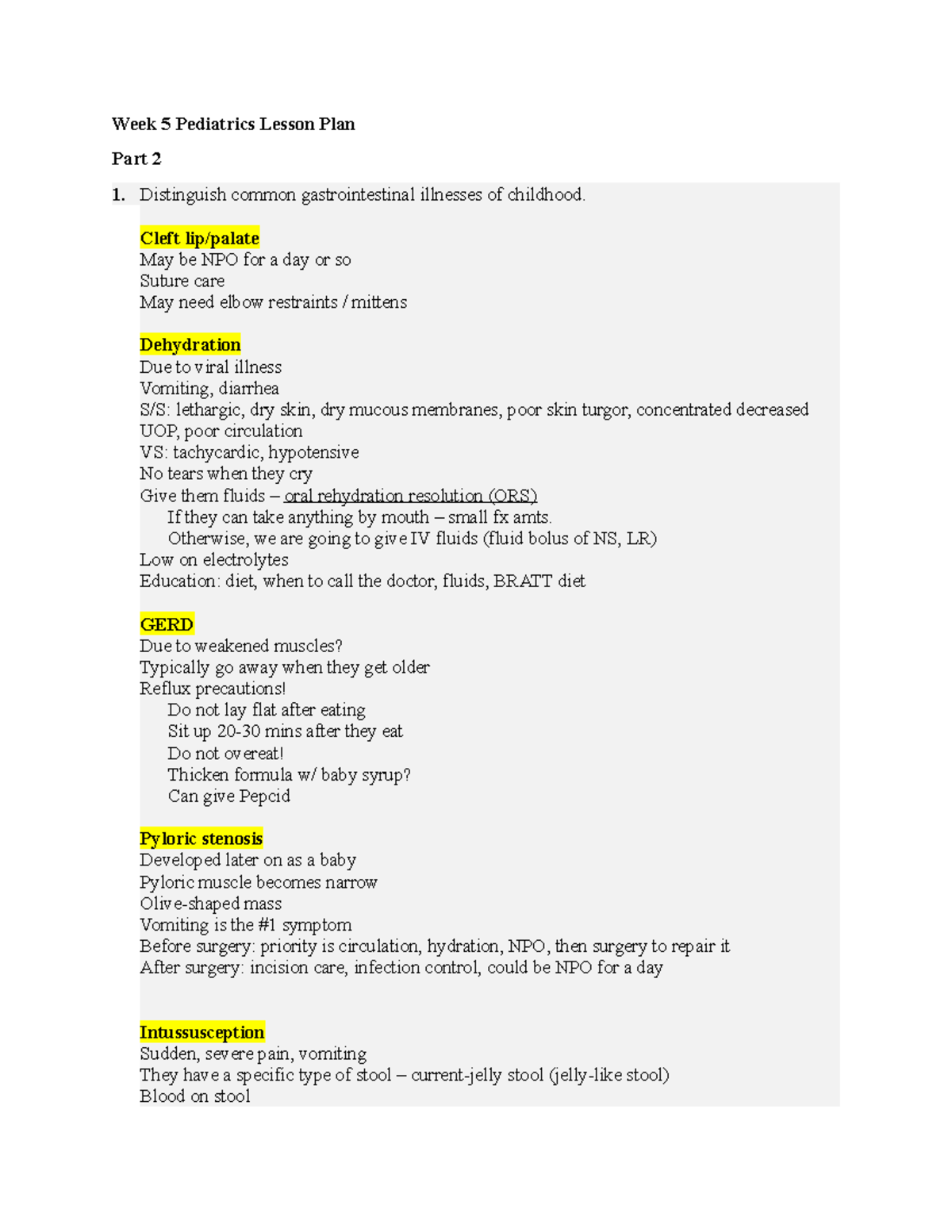 Week 5 Peds Lesson Plan Part 2 - Week 5 Pediatrics Lesson Plan Part 2 ...