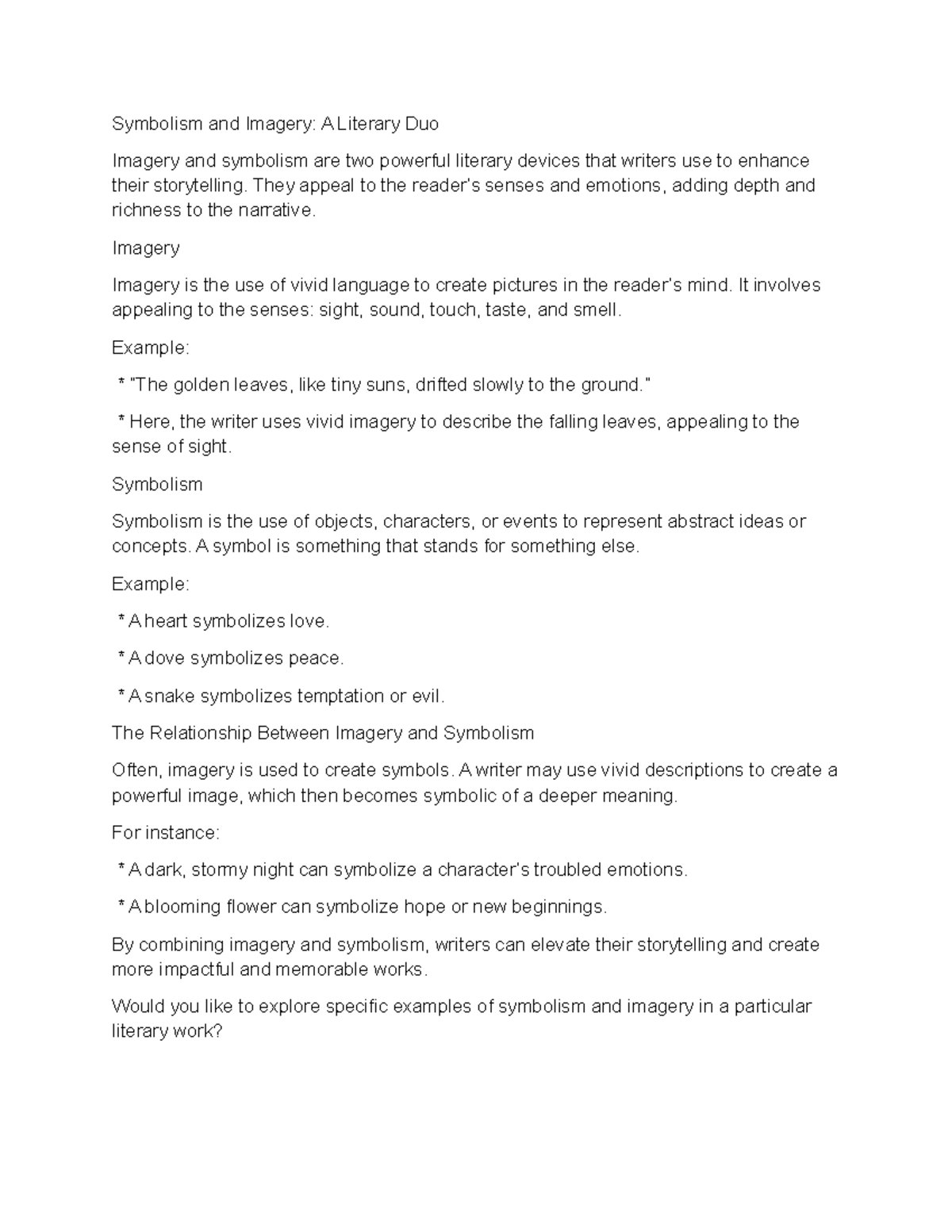 Symbolism and imagery - They appeal to the reader’s senses and emotions ...