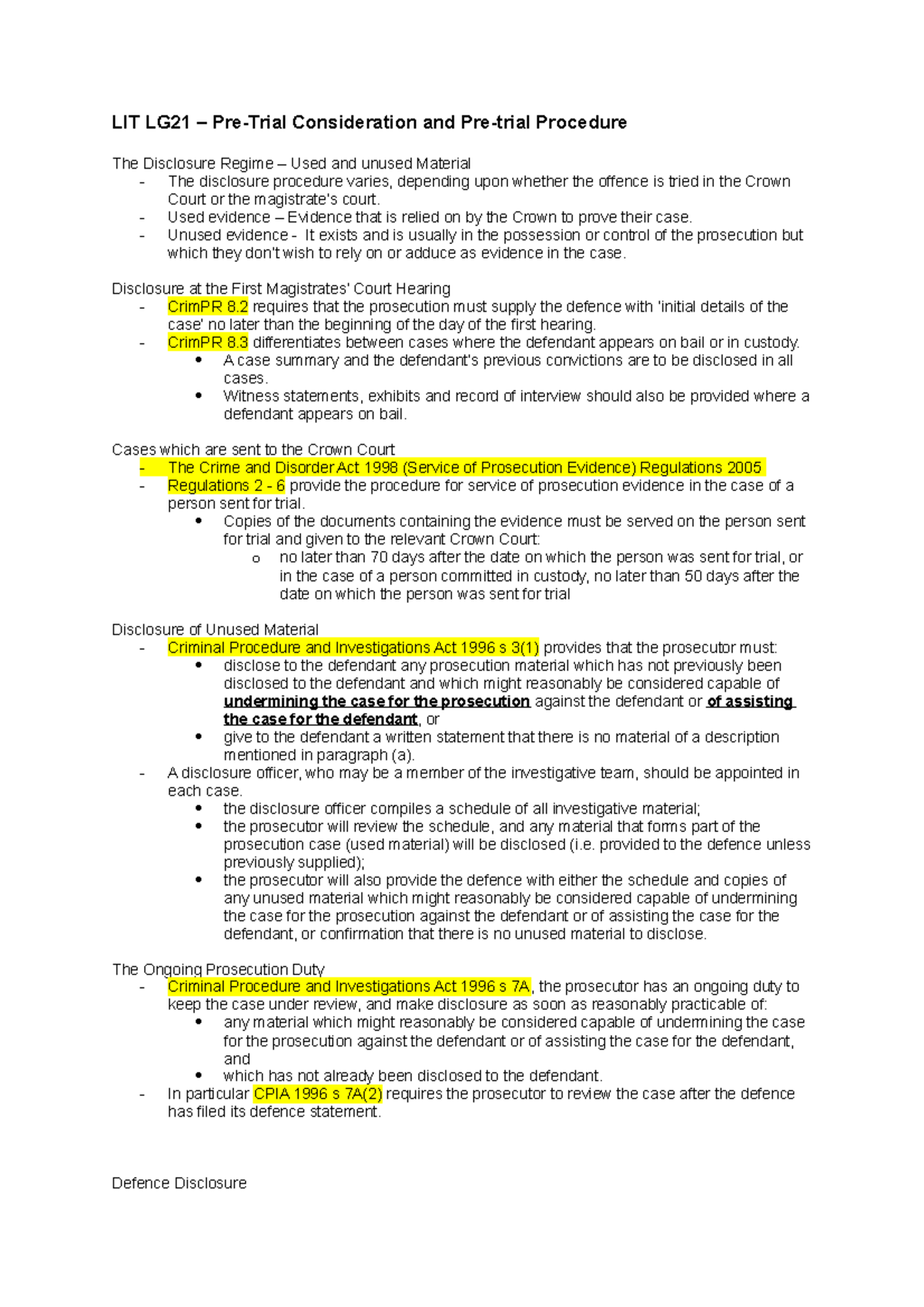 LIT LG21 – Pre-Trial Consideration and Pre-trial Procedure - Used ...