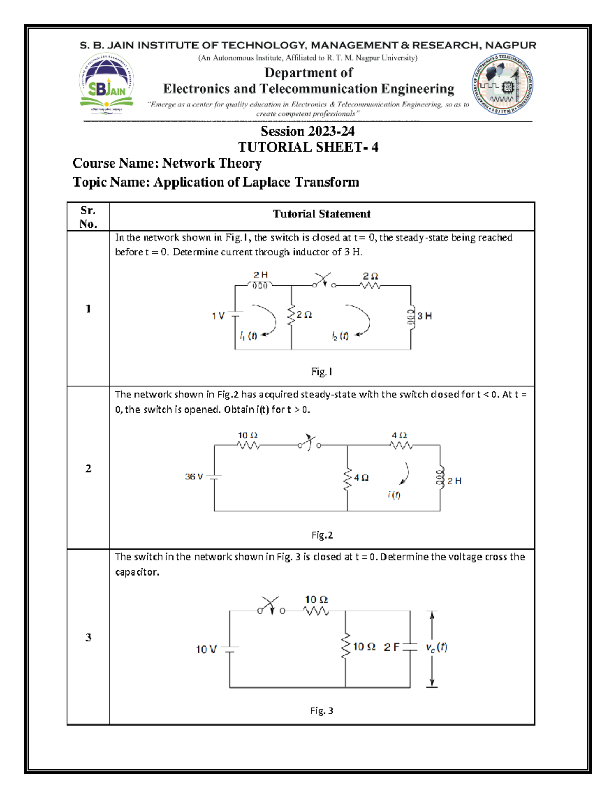 NT Tutorial Sheet 04 23 24 - Session 2023- TUTORIAL SHEET- 4 Course ...