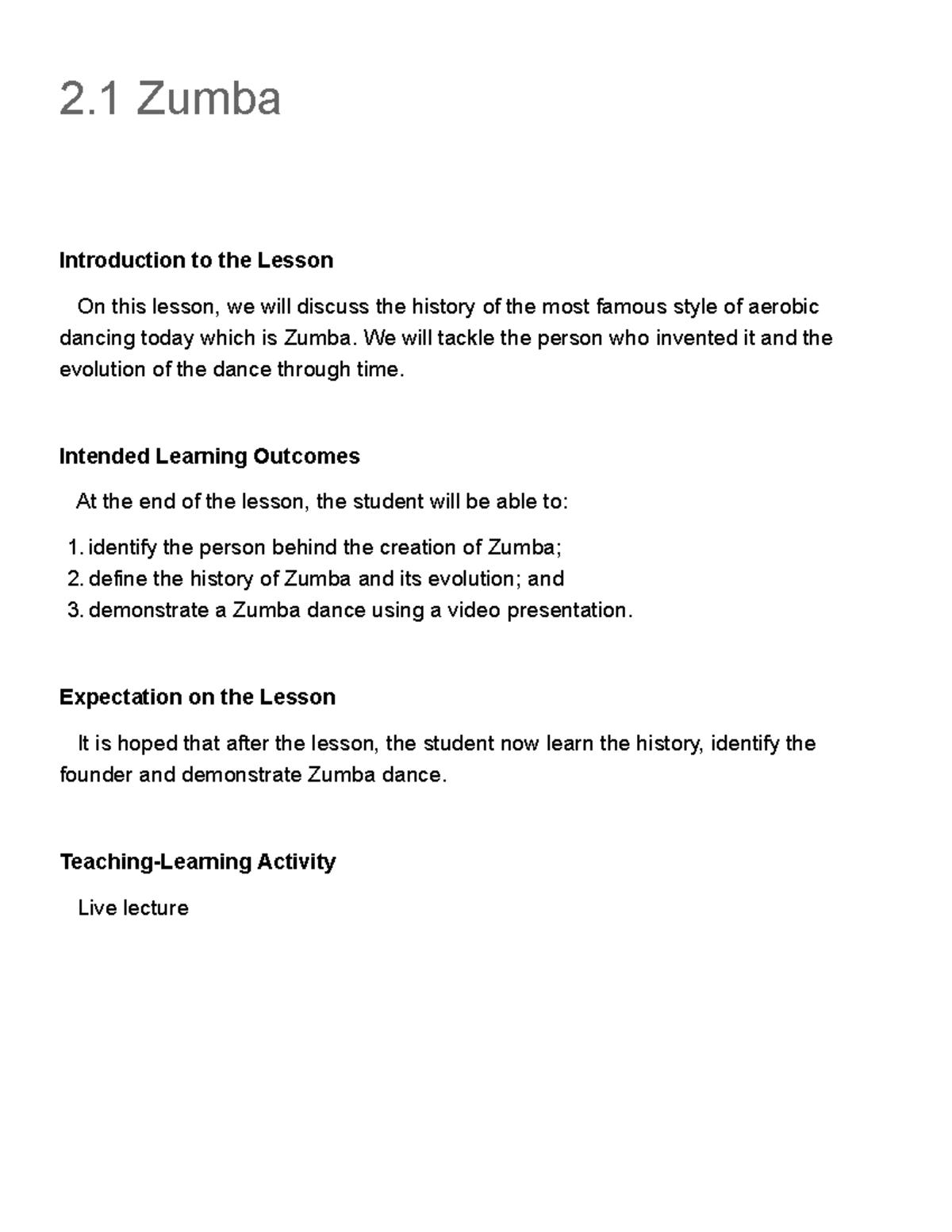 2.1 Zumba PE 201- Physical Education 3 - 2 Zumba Introduction to the ...