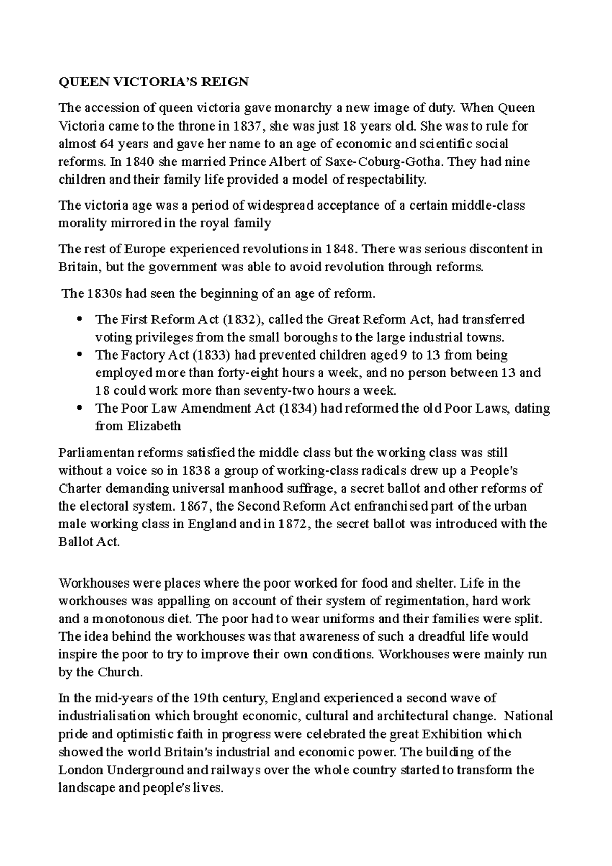 Queen Victoria - QUEEN VICTORIA’S REIGN The accession of queen victoria ...