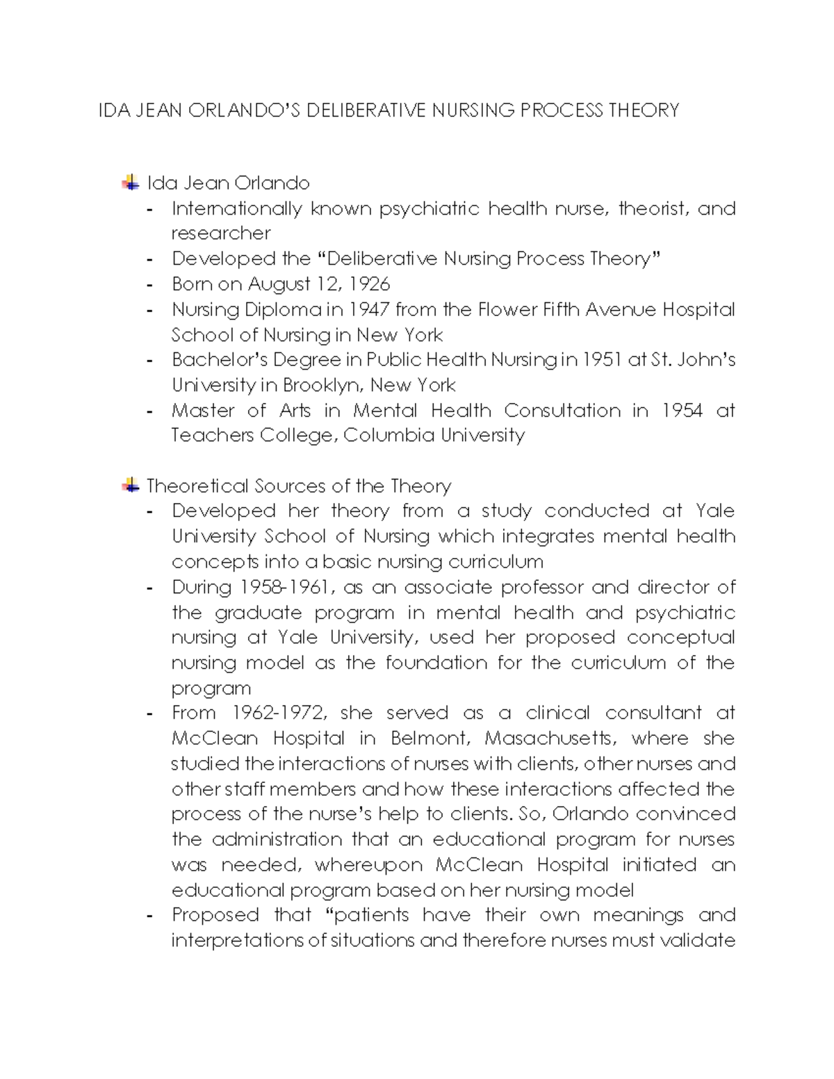 Orlando's Theory of Deliberative Nursing Process - IDA JEAN ORLANDO’S ...