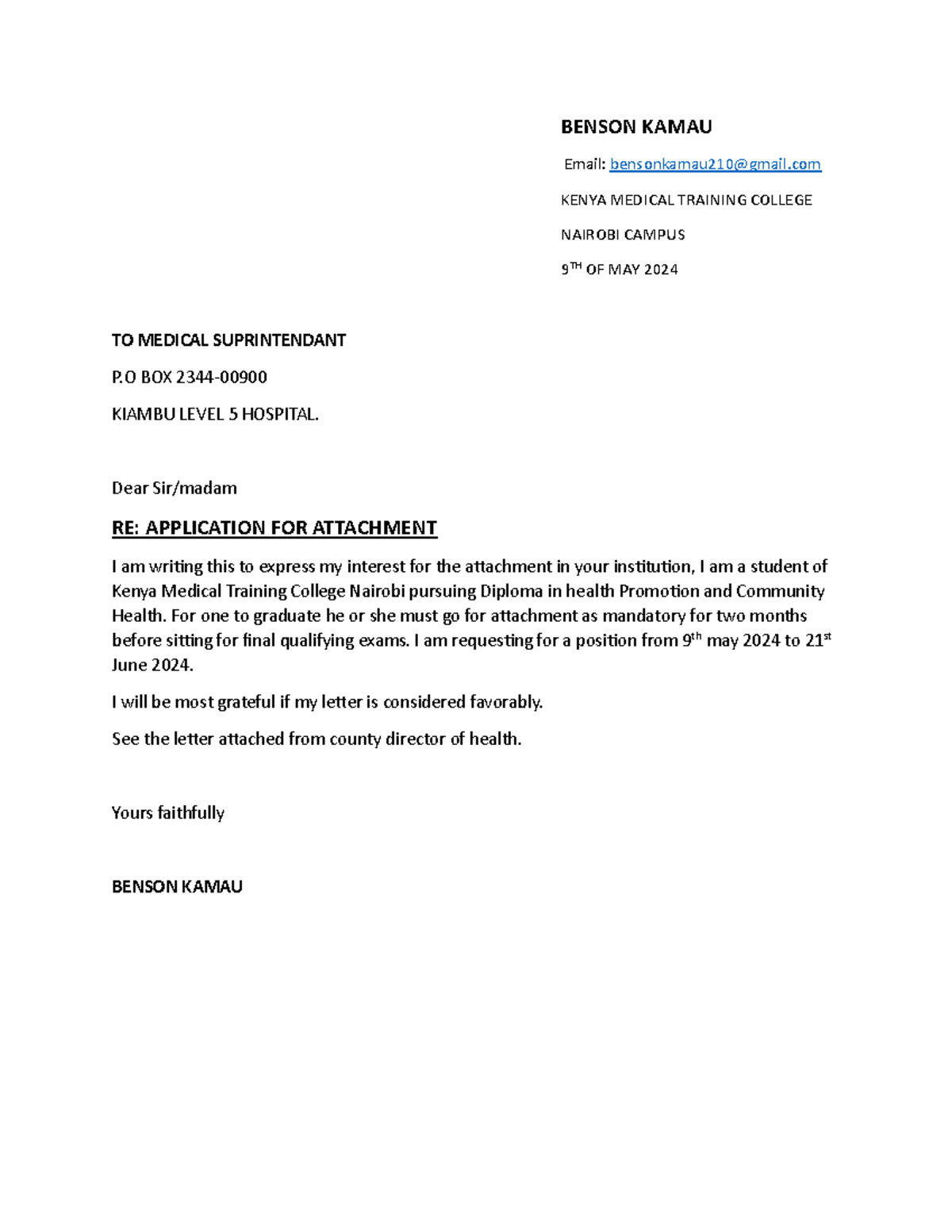 Attachment letter - i tb asdnm - BENSON KAMAU Email: bensonkamau 210 ...