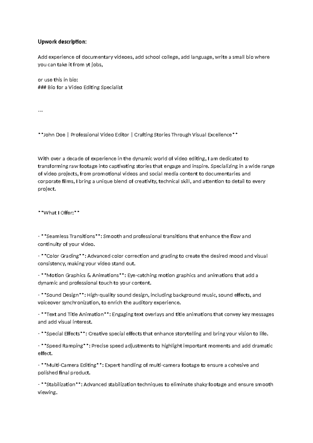 Upwork description - asdfghjk - Upwork description: Add experience of ...