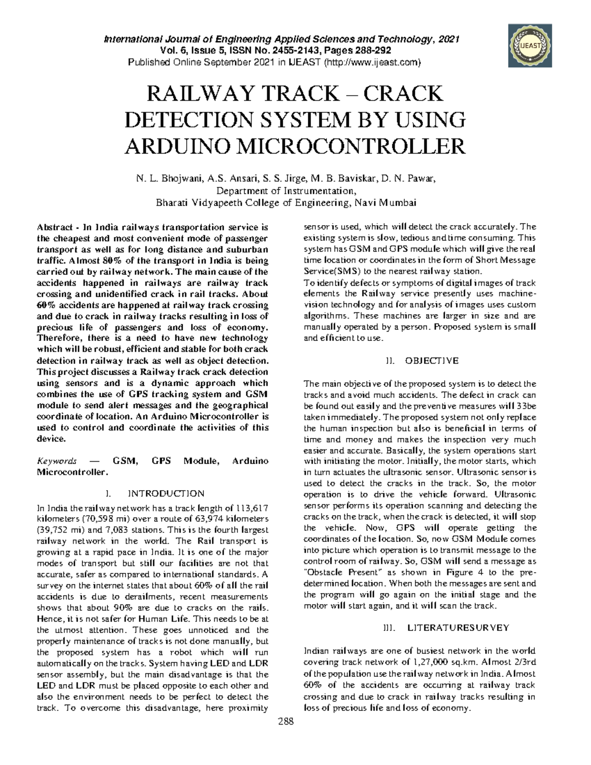Railway Track Crack Detection System By Using Ar Vol 6 Issue 5 Issn No 2455 2143 Pages