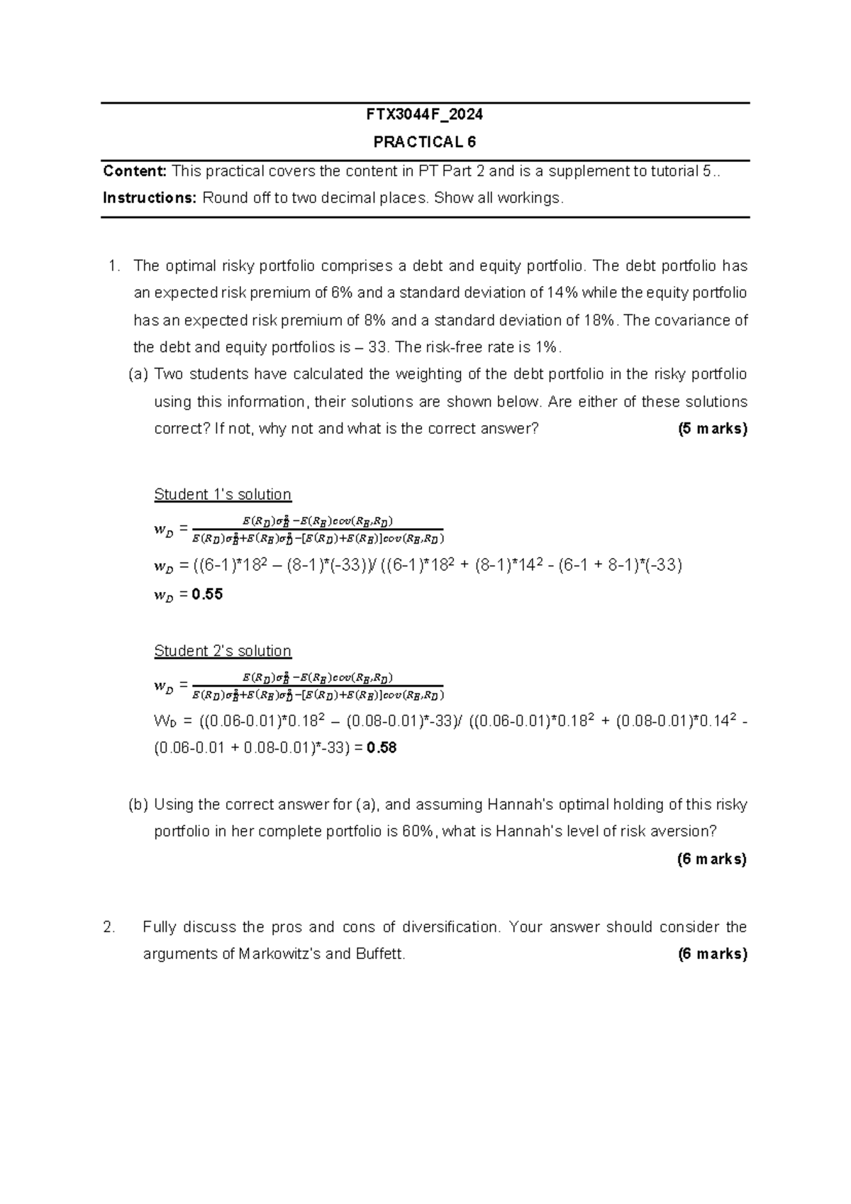 Practical 6 2024 - FTX3044F_ PRACTICAL 6 Content: This practical covers the content in PT Part 2 ...