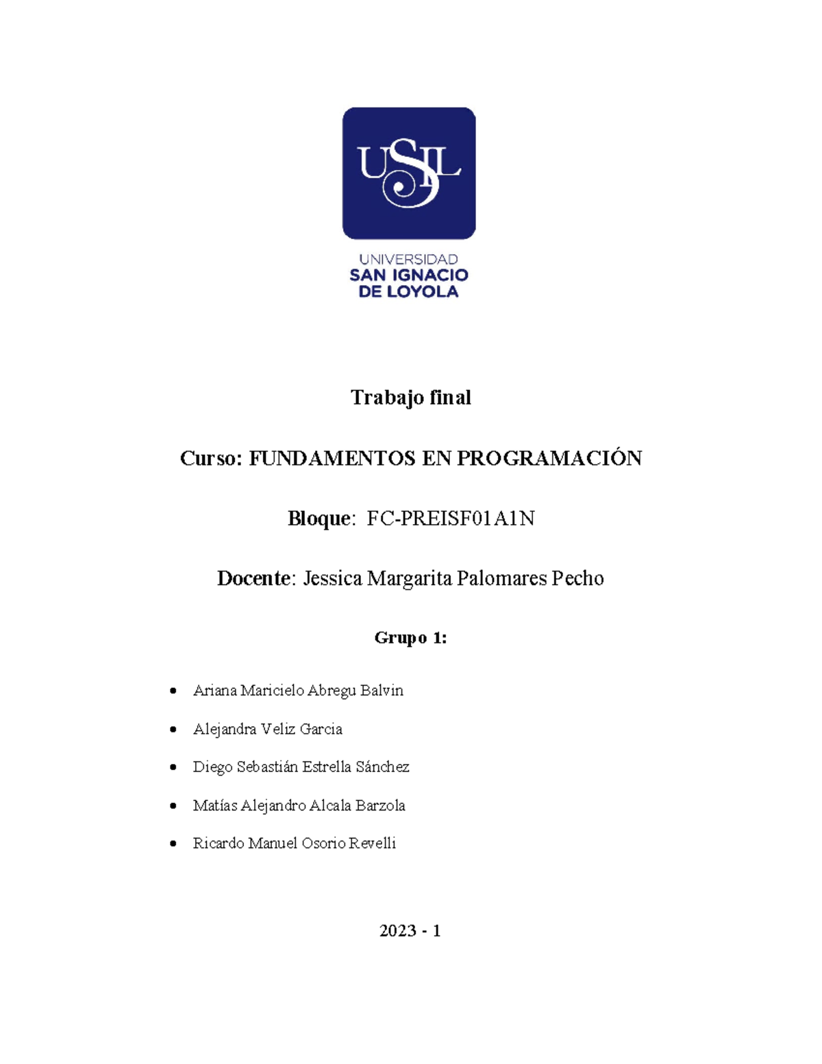 Trabajo final avance 2 - Njnk - CARATULA Trabajo final Curso ...