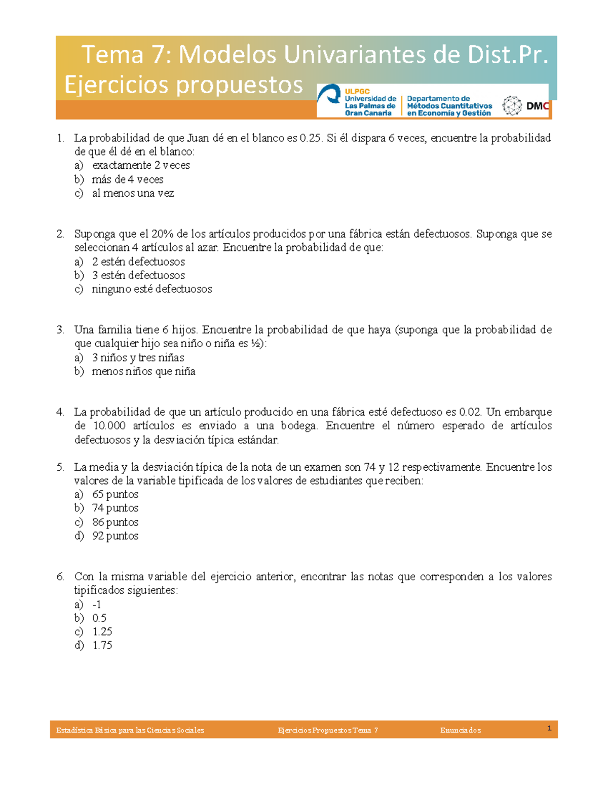 Tema 7a - Ejercicios propuestos - Estadística Básica para las Ciencias Sociales Ejercicios - Studocu