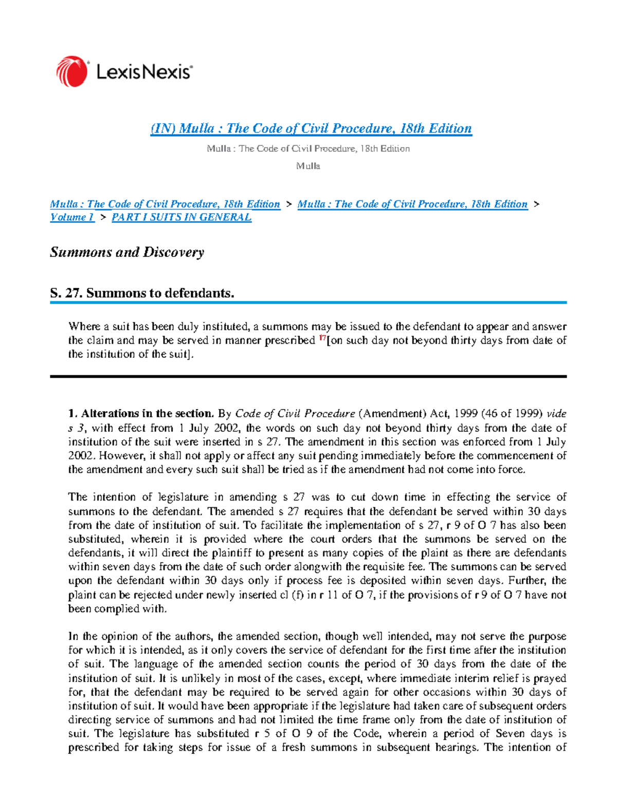Summons and Discovery - Mulla : The Code of Civil Procedure, 18th ...