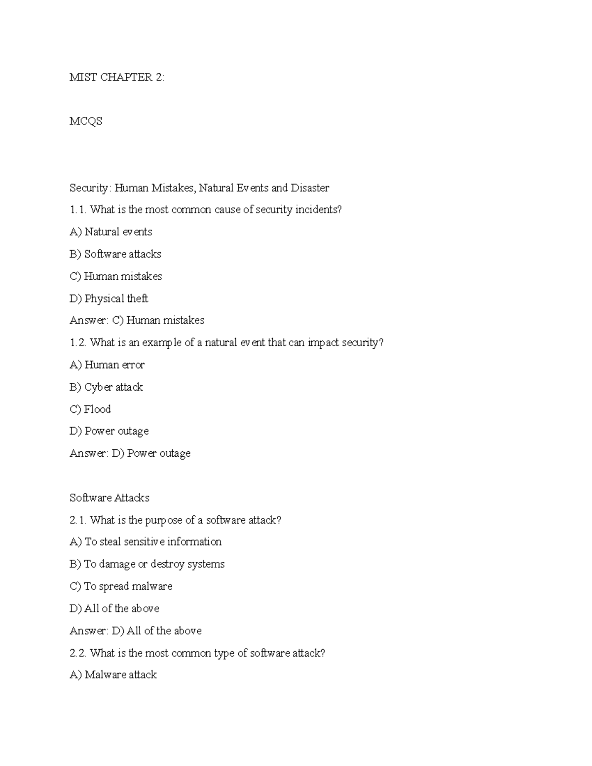 MIST Chapter 2 MCQS - MIST CHAPTER 2: MCQS Security: Human Mistakes ...