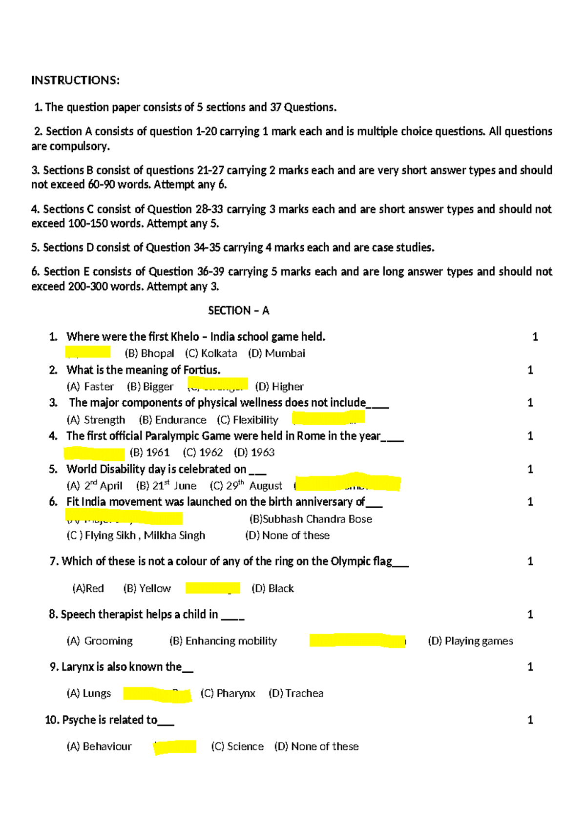 Term 2 PHE question paper with solutions - INSTRUCTIONS: 1. The ...