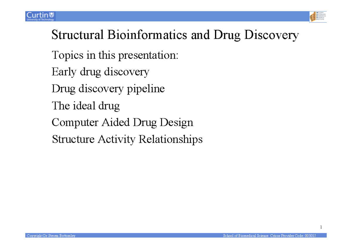 Drug Discovery 2 - Lecture notes 3 - Structural Bioinformatics and Drug ...