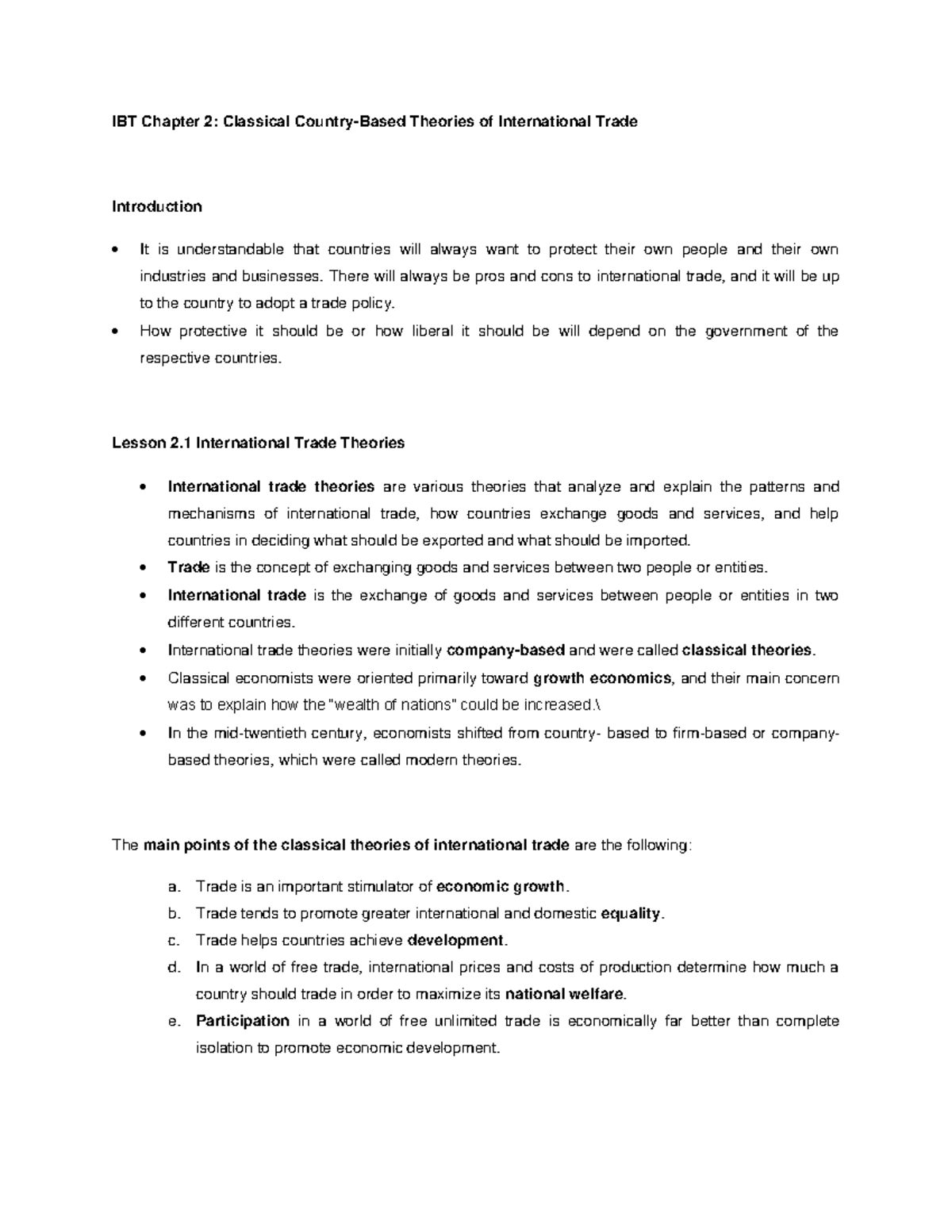 IBT-CH2 - ibt - IBT Chapter 2: Classical Country-Based Theories of ...