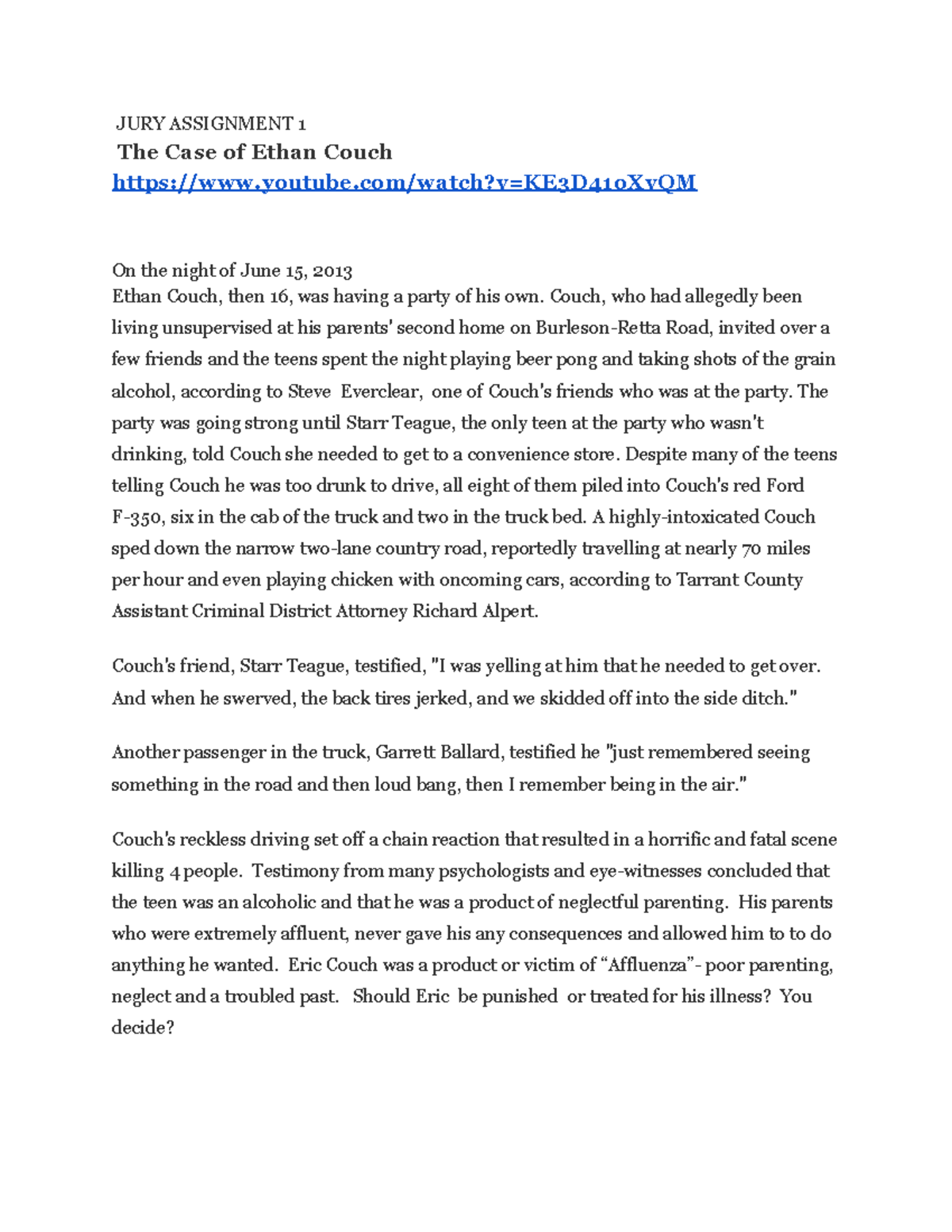 Copy of Maria Sazonova - Jury Assignment 1- The Case of Affluenza ...