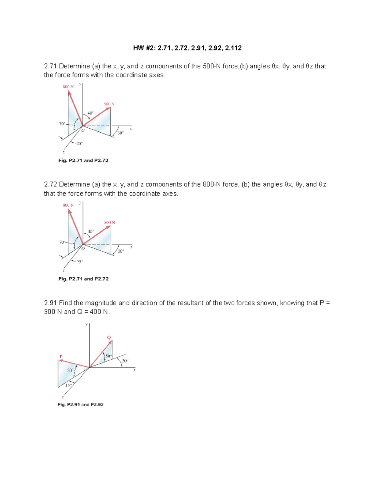 Mech 234 hw 2 - HW Questions - MECH 234 - HW #2: 2, 2, 2, 2, 2. 2 ...