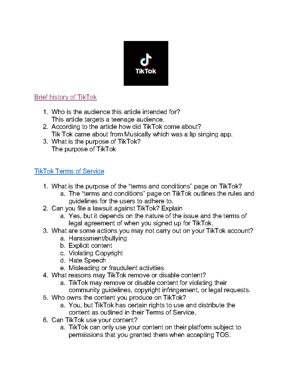 Tik Tok Terms and Conditions - Brief history of TikTok 1. Who is the ...