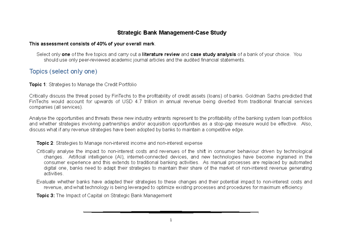 Bank Management Course work 20 21 - Strategic Bank Management-Case ...