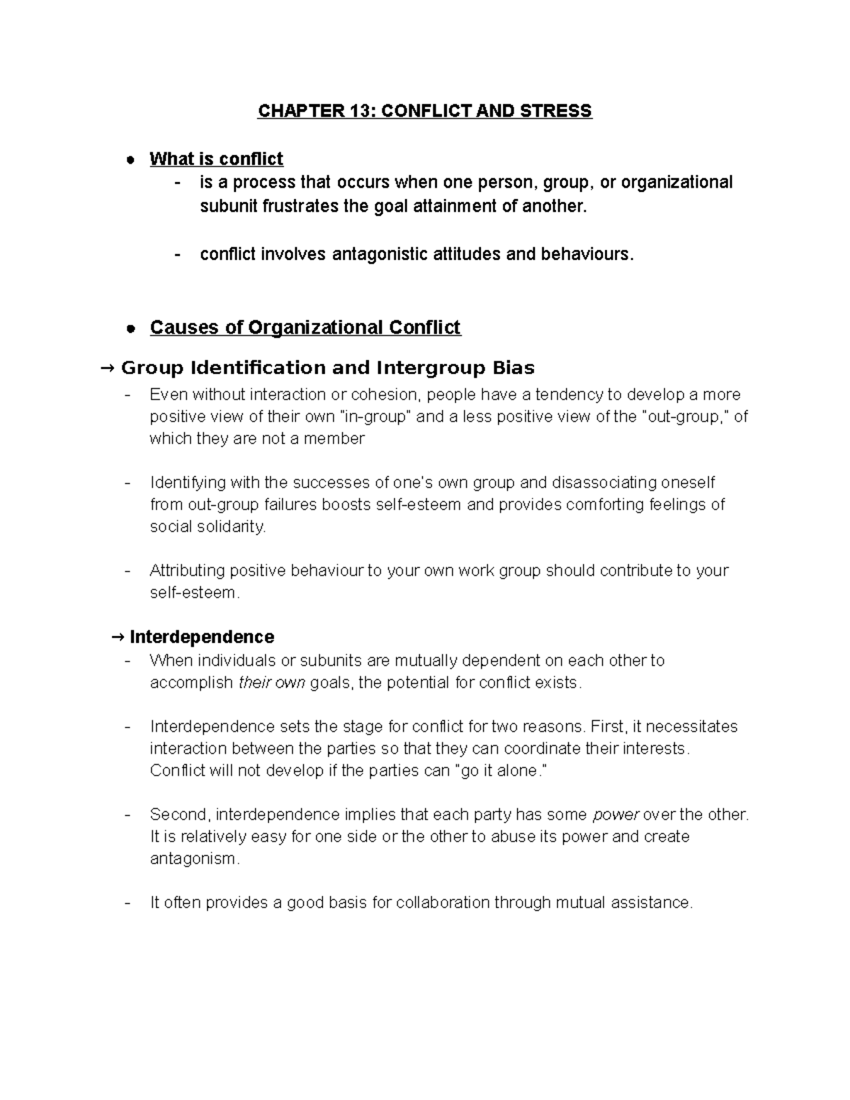 Chapter 13 Conflict AND Stress - CHAPTER 13: CONFLICT AND STRESS What ...