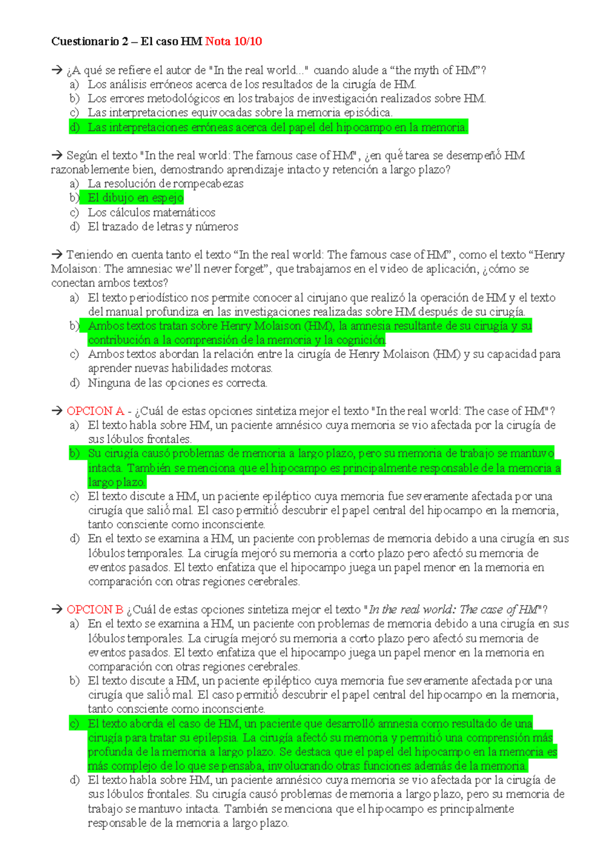 OK Cuestionario 2 - El caso HM - Cuestionario 2 – El caso HM Nota 10/ ¿A qué se refiere el autor ...