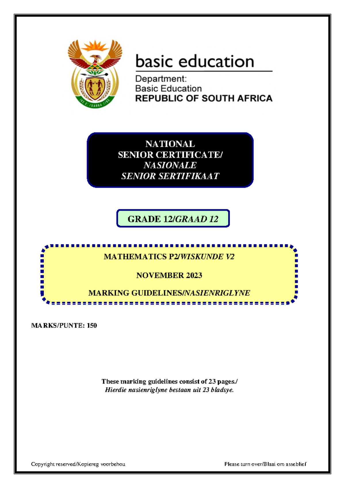 NSC Maths Grade 12 November 2023 P2 Memo - MARKS/PUNTE: 150 These ...