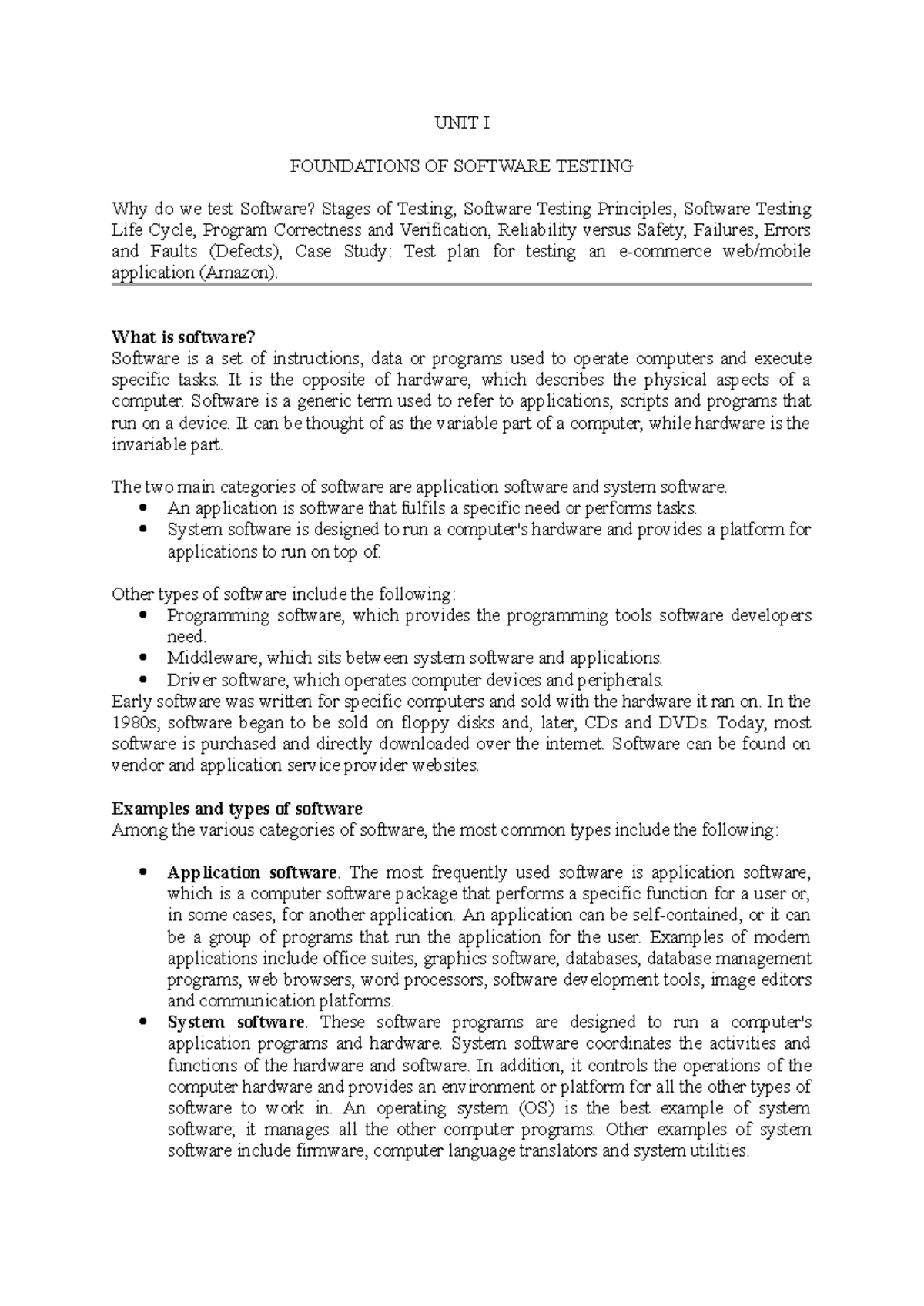 What is software? - UNIT I FOUNDATIONS OF SOFTWARE TESTING Why do we ...