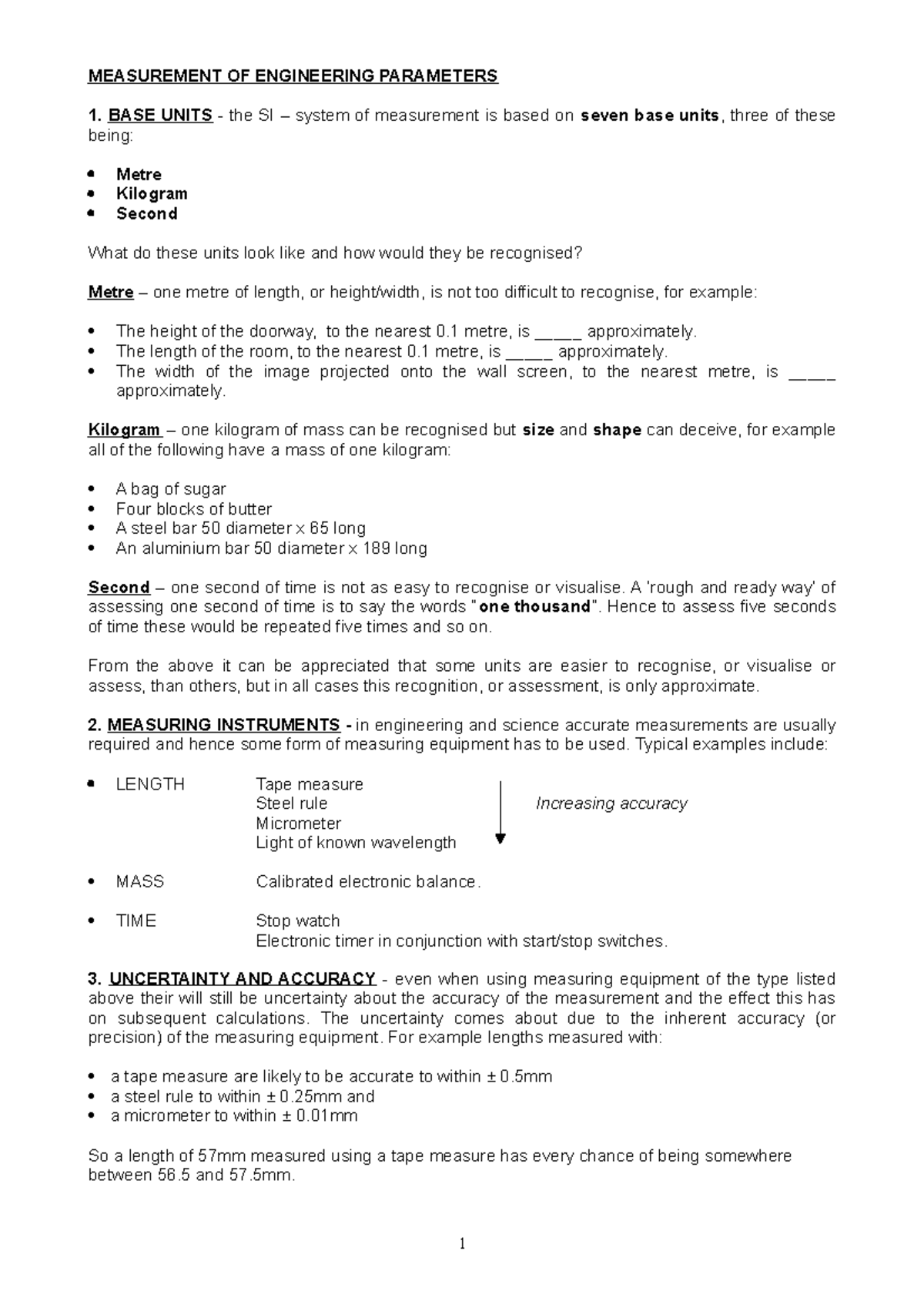 Measuring Engineering Parameters - MEASUREMENT OF ENGINEERING ...