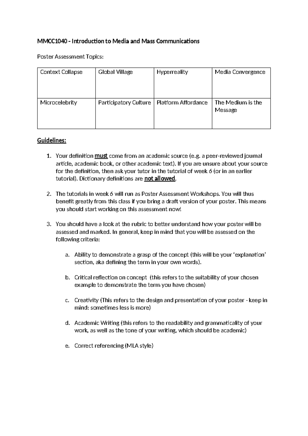 MMCC1040 Poster Topics - MMCC1040 - Introduction to Media and Mass ...