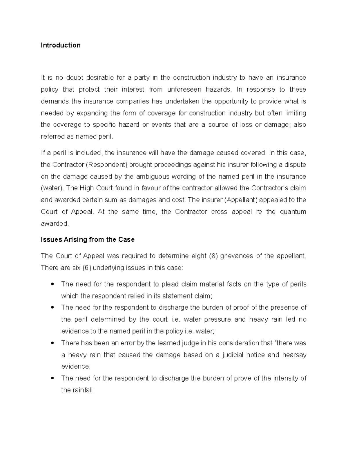 Case Review sample - Introduction It is no doubt desirable for a party ...