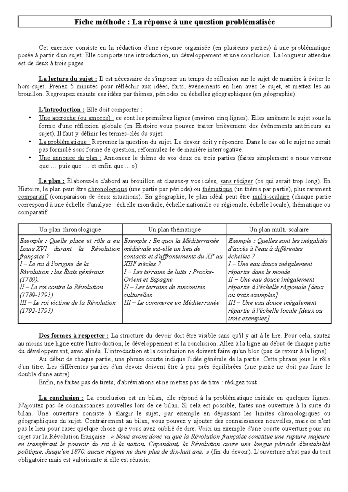 Fiche BAC Histoire Géo Question Problématisée 3 - Fiche méthode : La ...