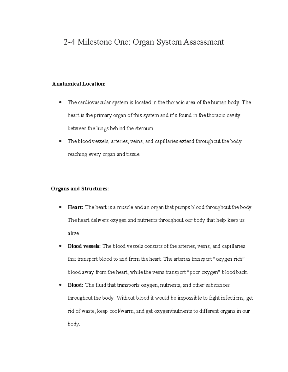 Cardiovascularsystem - 2-4 Milestone One: Organ System Assessment ...