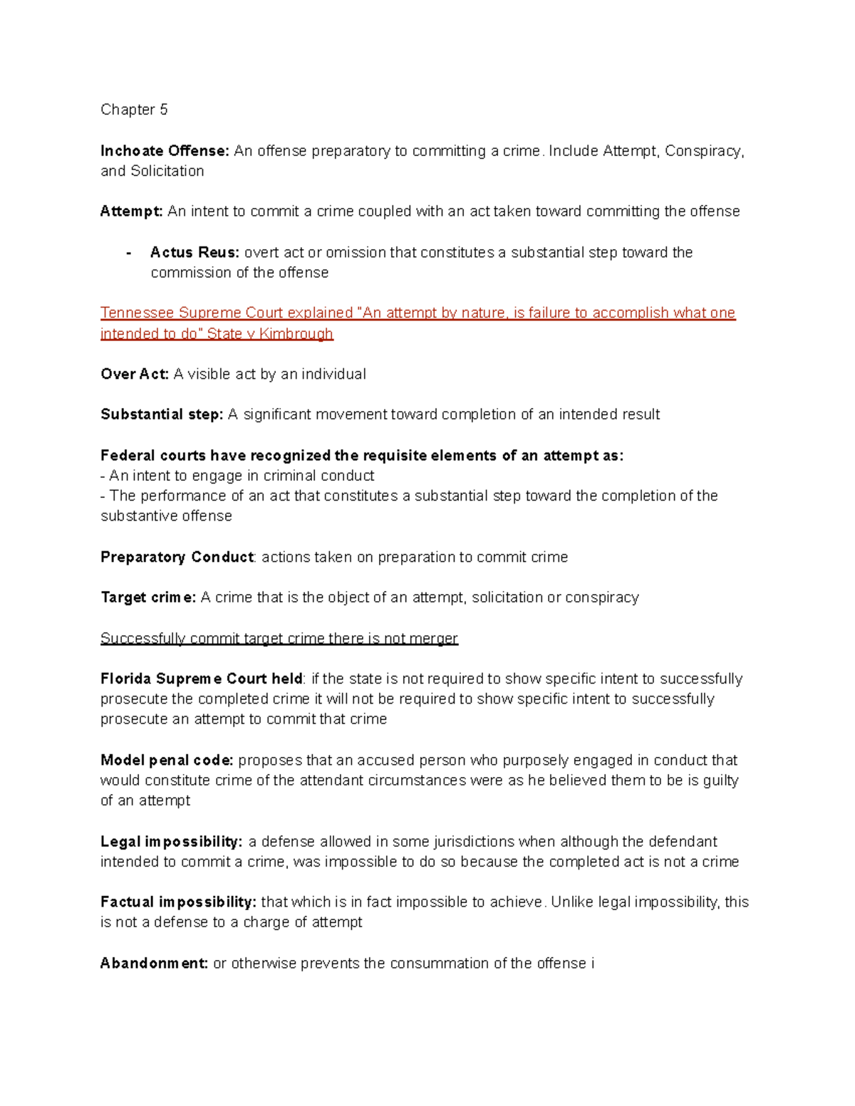 Chapter 5 Cj - Google Docs - Chapter 5 Inchoate Offense: An offense ...