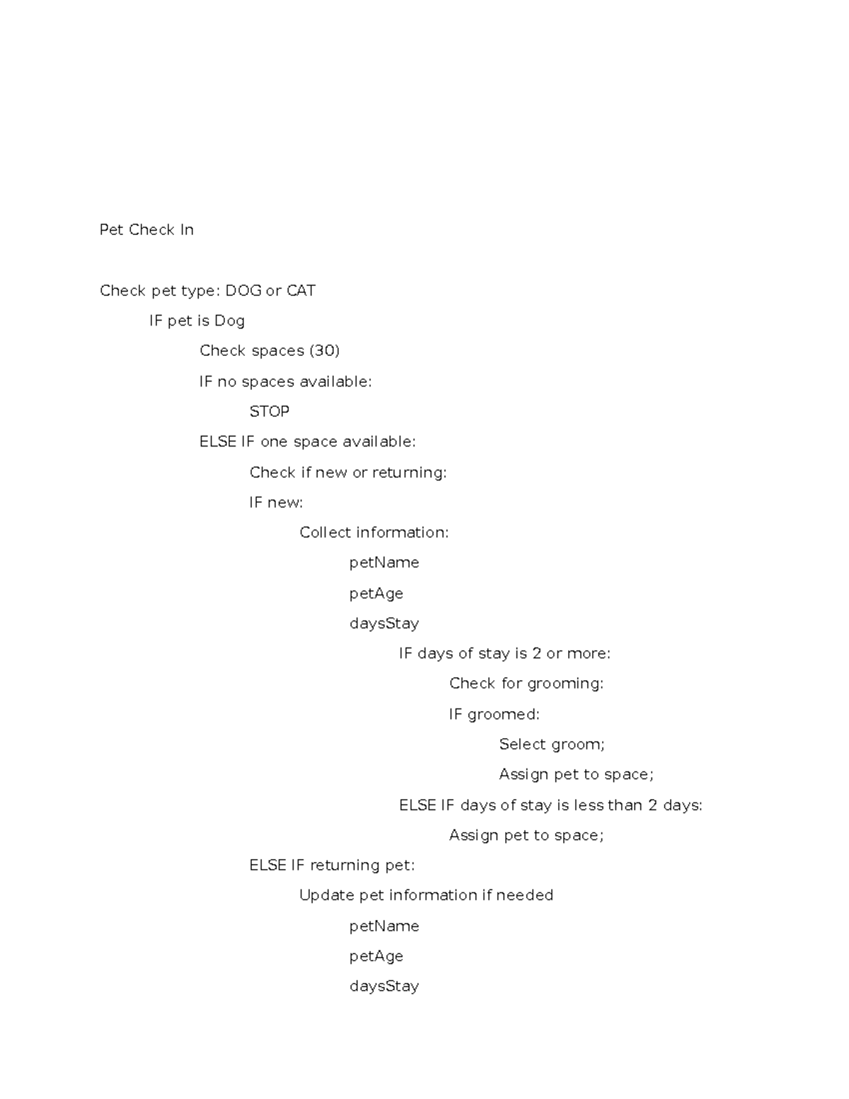 1-6 - 1-6 assignment - Pet Check In Check pet type: DOG or CAT IF pet ...