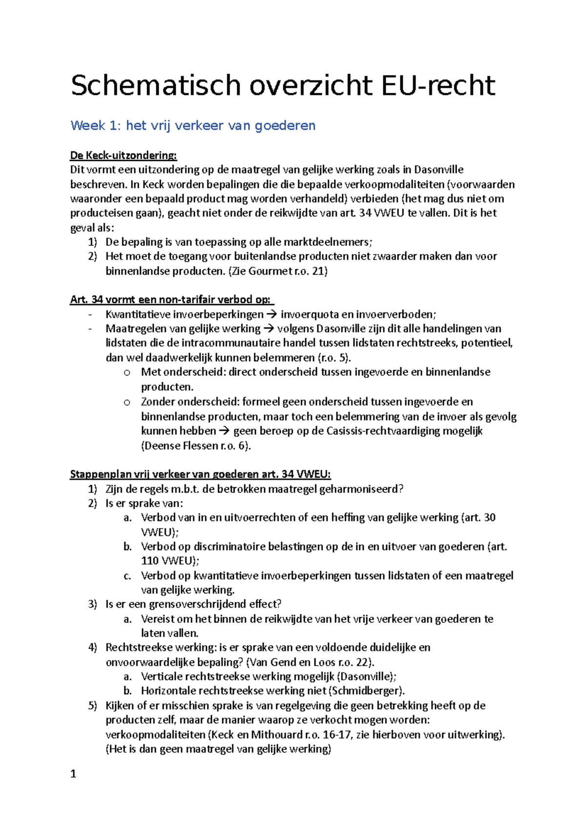 Schematisch overzicht EU - Schematisch overzicht EU-recht Week 1: het ...