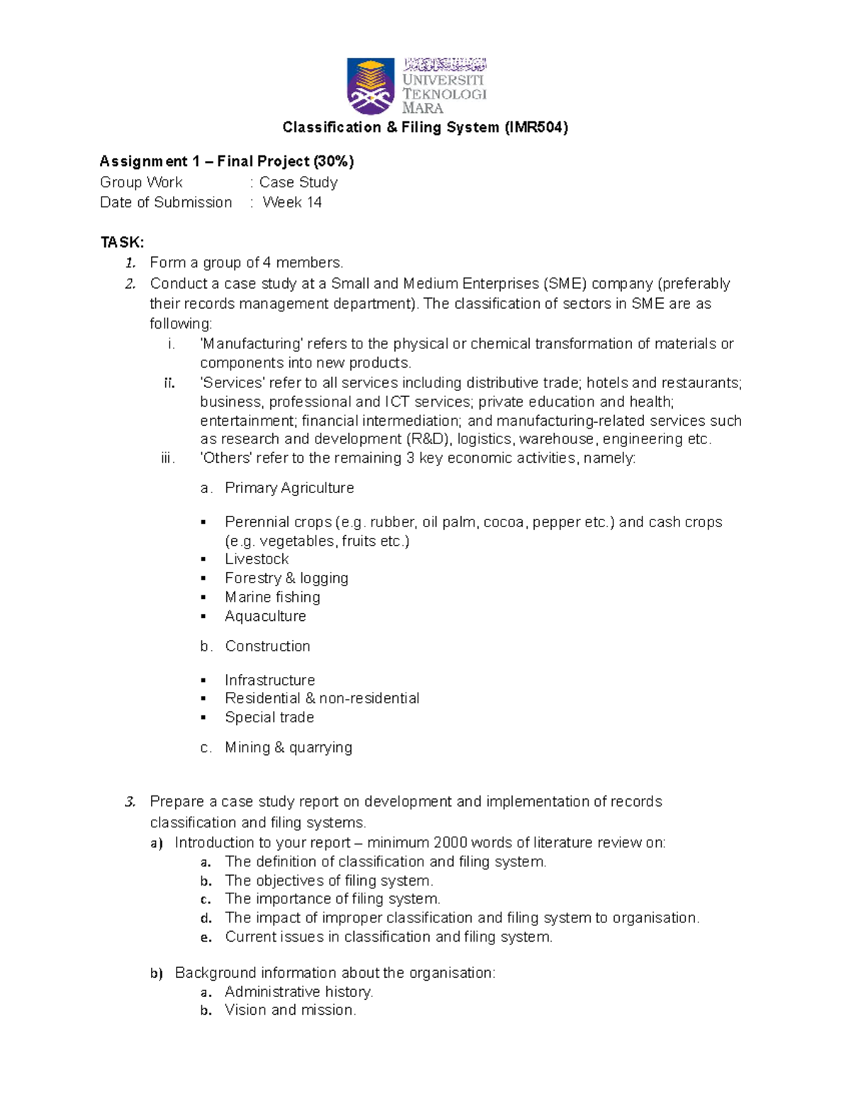 IMR504 Final Project-September 2019 - Classification & Filing System ...