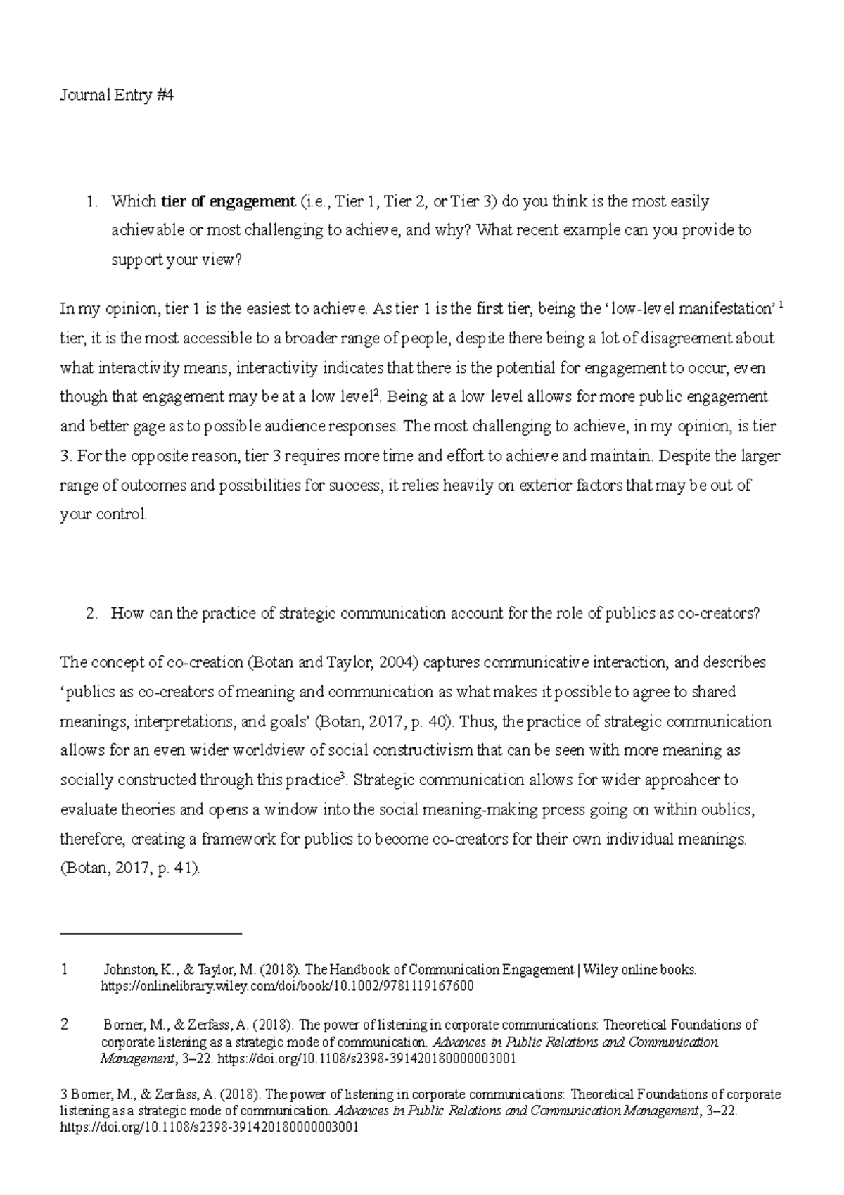 Journal Entry #4 - Tut work - Journal Entry # Which tier of engagement ...