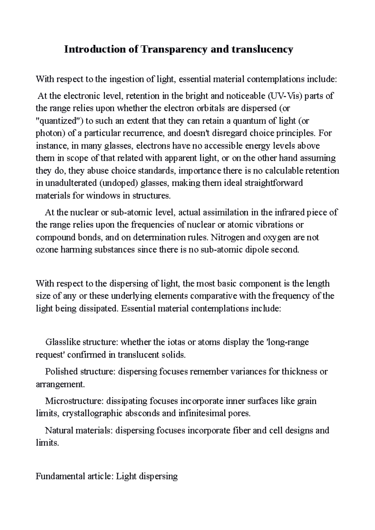 Introduction of Transparency and translucency - For instance, in many ...