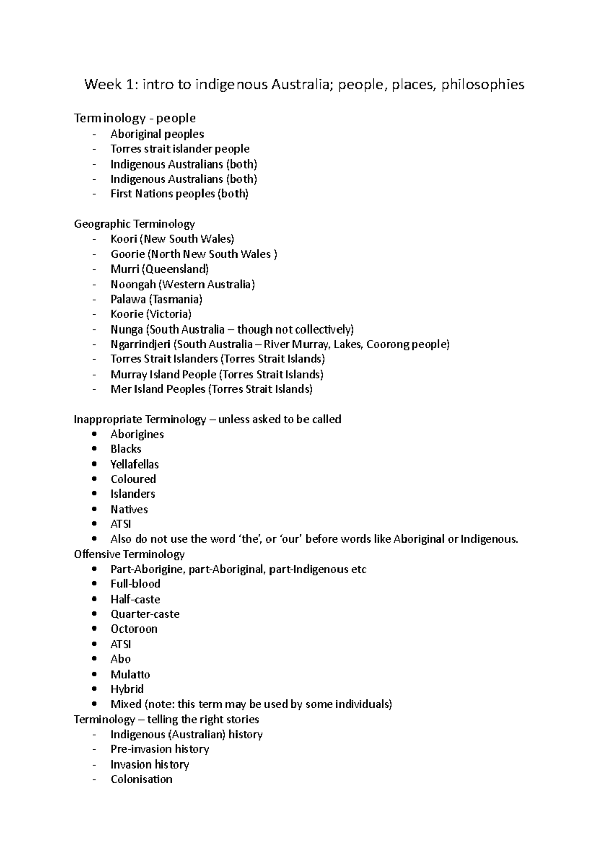Week 1 - intro to indigenous aus - Week 1: intro to indigenous ...