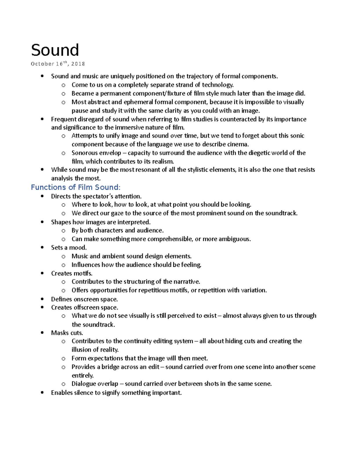 Lecture 6 - Sound - Sound October 16th, 2018 Sound and music are ...