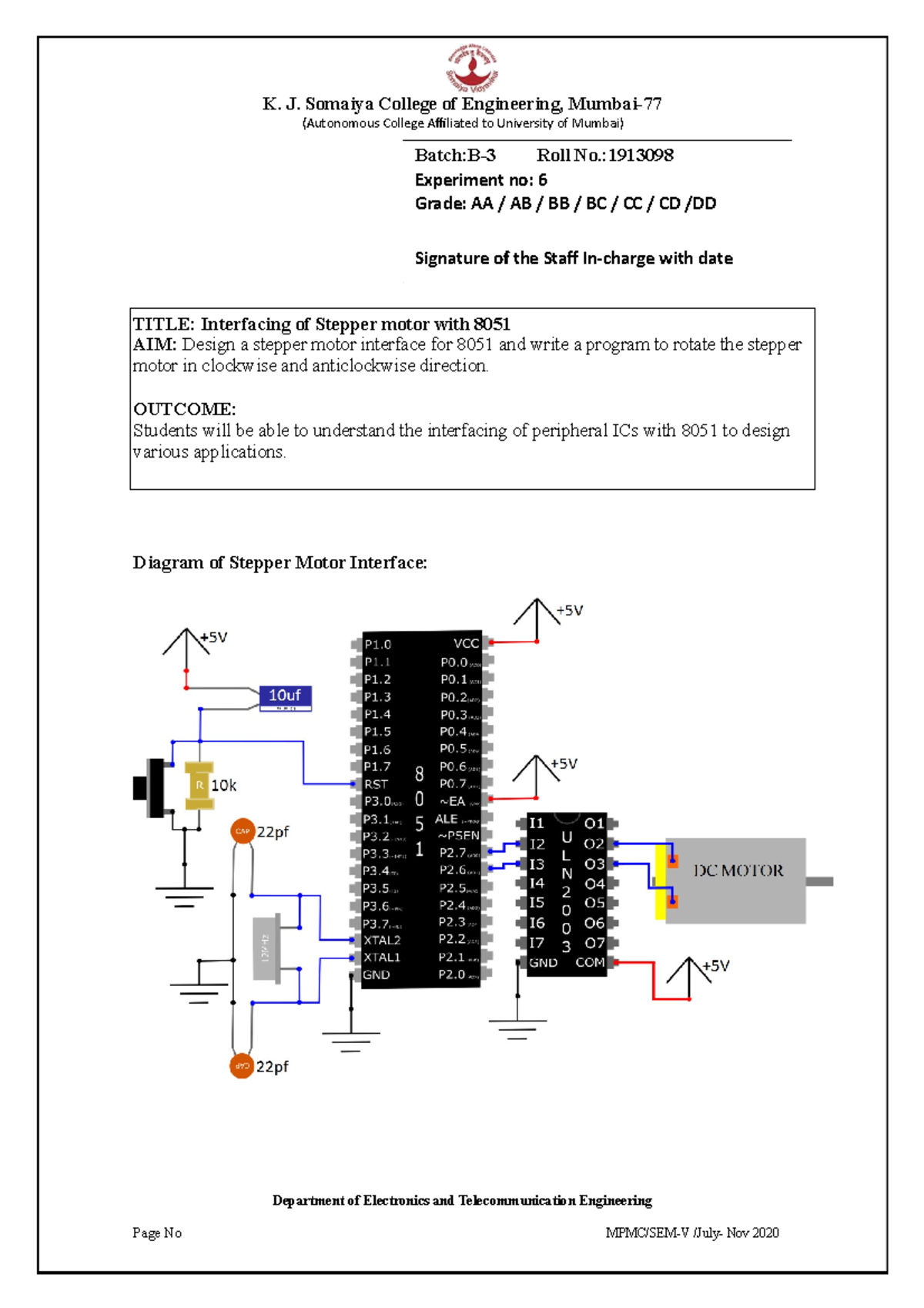 Ochcochccohcochoch - TITLE: Interfacing of Stepper motor with 8051 AIM ...
